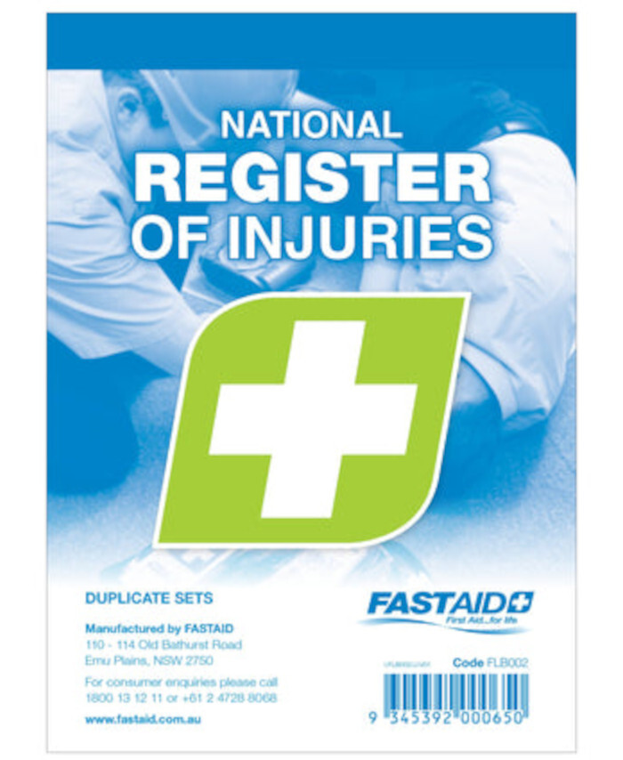 REGISTER OF INJURIES BOOK, CARBONLESS DUPLICATE COPIES - FastAid